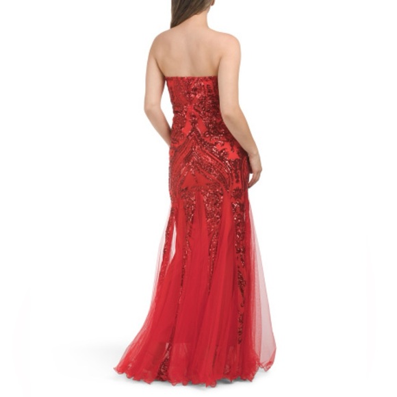 Dalia Macphee | Dresses | Dalia Macphee Strapless Scroll Sequin Gown Dress | Poshmark